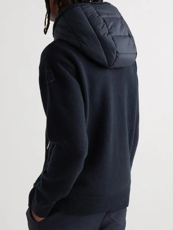 Moncler Shell-trimmed Wool Zip-up Hooded Sweatshirt