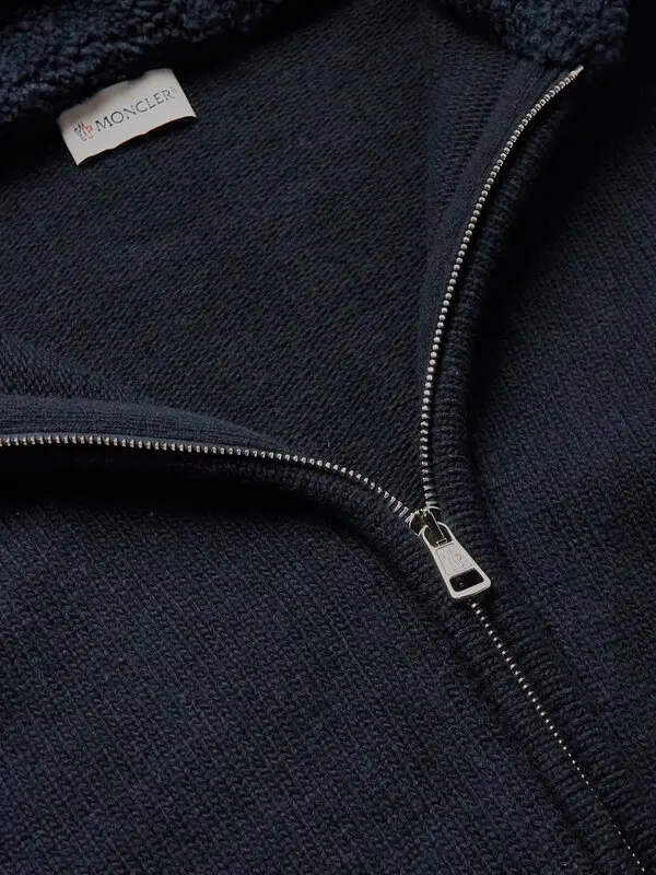 Moncler Shell-trimmed Wool Zip-up Hooded Sweatshirt