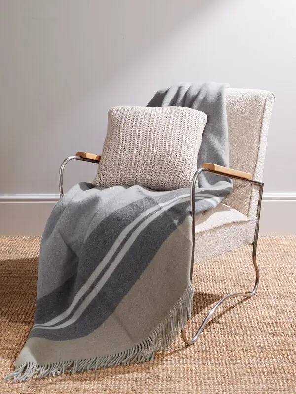 Brunello Cucinelli Fringed Striped Two-tone Cashmere Throw - Neutrals