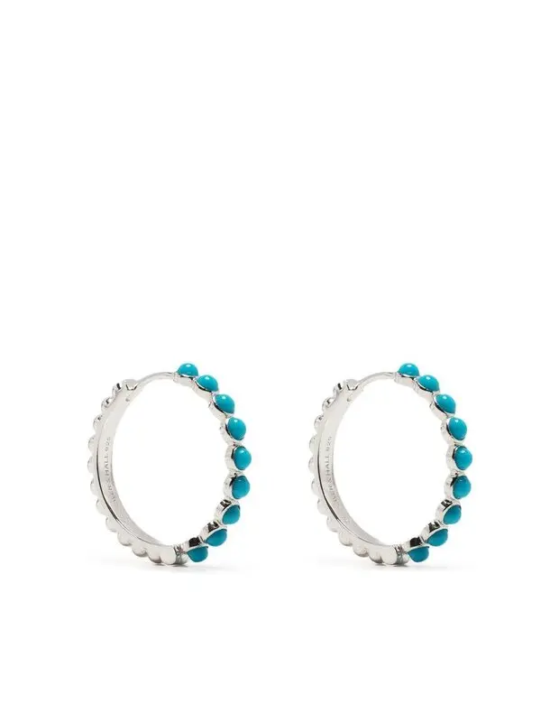 DOWER & HALL Turquoise Huggie Hoop Earrings - Silver