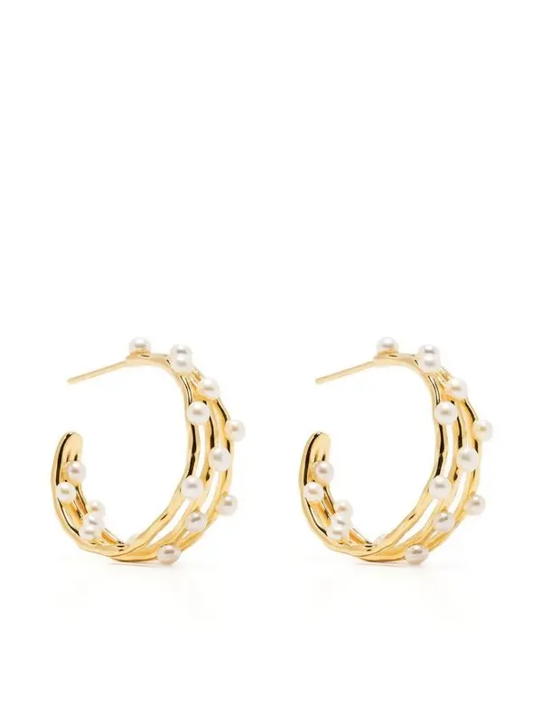DOWER & HALL Waterfall Pearl Hoop Earrings - Gold
