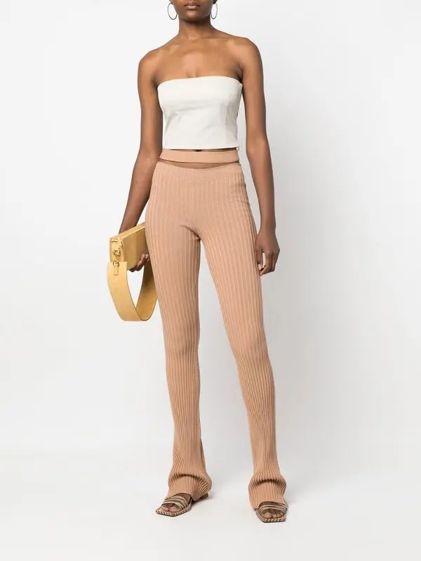 ANDREĀDAMO Cut-out Detail Knit Leggings - Neutrals
