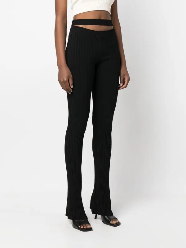 ANDREĀDAMO Ribbed-knit Cut-out Trousers - Black