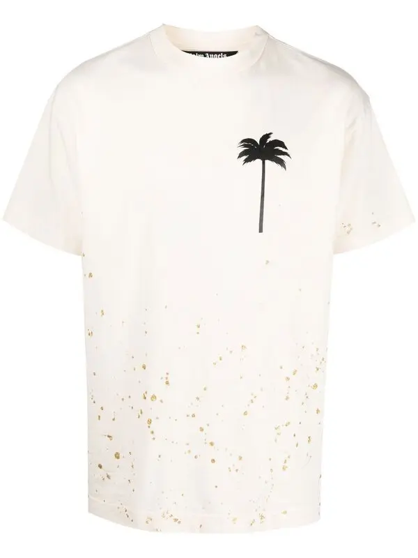 Palm Angels Splatter-effect Logo-print T-shirt - Neutrals