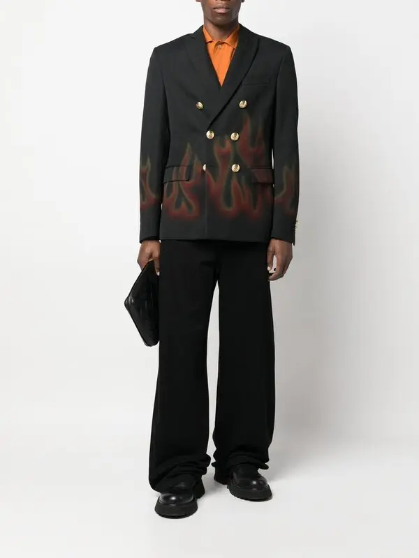 Palm Angels Flame-print Double-breasted Blazer