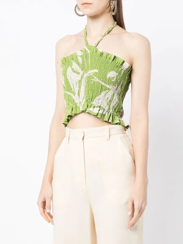 BAMBAH Linden Cropped Top Floral Print Halterneck