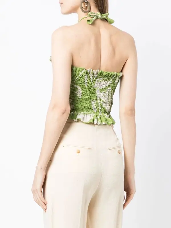BAMBAH Linden Cropped Top Floral Print Halterneck