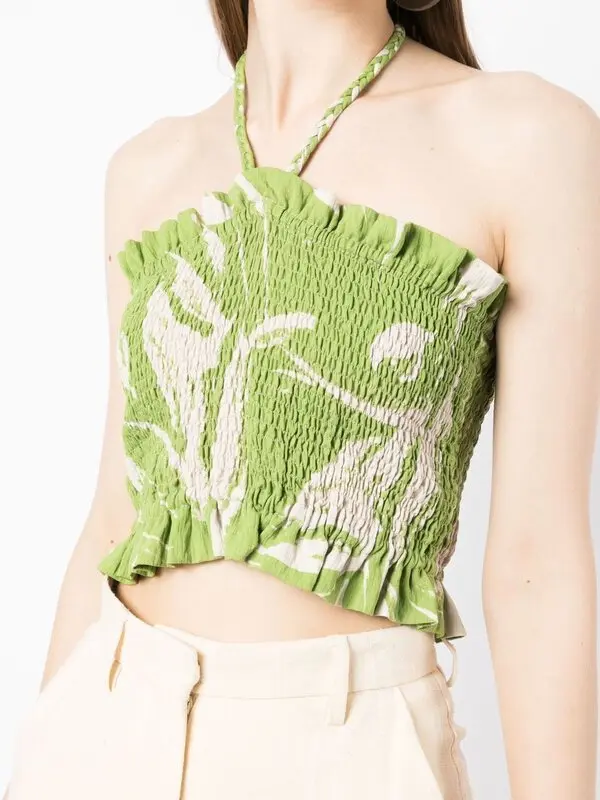 BAMBAH Linden Cropped Top Floral Print Halterneck