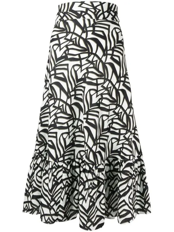 BAMBAH Geometric-print Tiered Midi Skirt