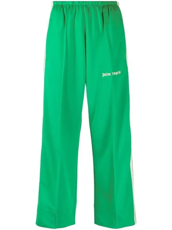 Palm Angels Logo Print Cotton Track Pants - Green
