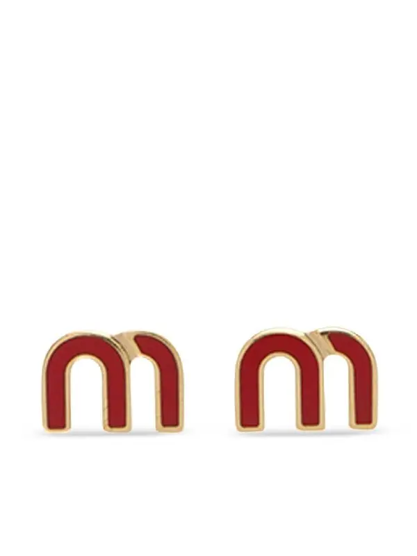 Miu Miu Monogram Stud Earrings - Red