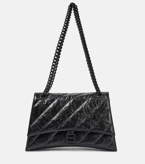 Balenciaga Crush Medium Leather Shoulder Bag - Black