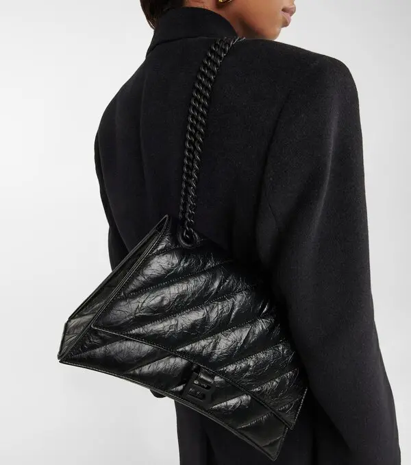 Balenciaga Crush Leather Shoulder Bag - Black