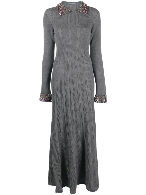 Alberta Ferretti Crystal-embellished Knitted Dress - Grey
