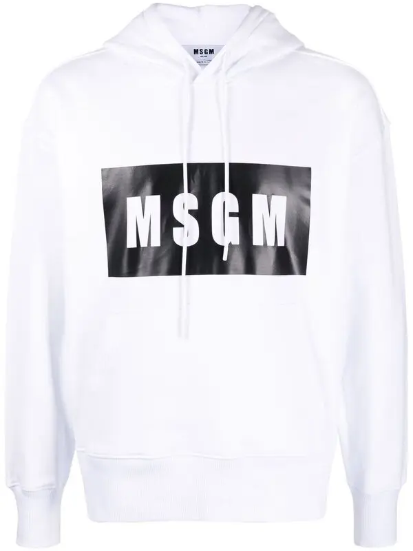 MSGM Logo-print Cotton Hoodie - White