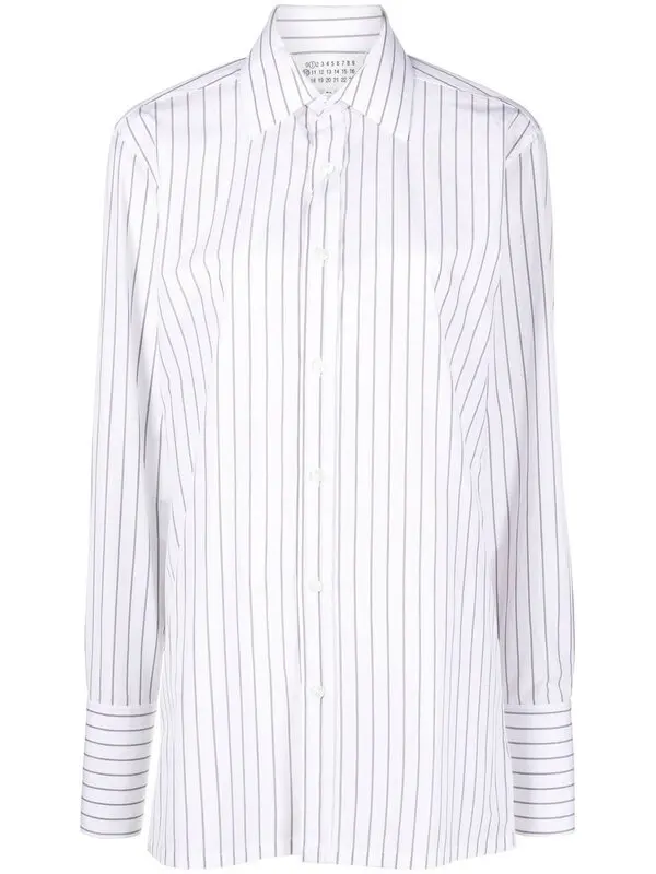 MAISON MARGIELA Long-sleeve Pinstripe Pattern Shirt - White