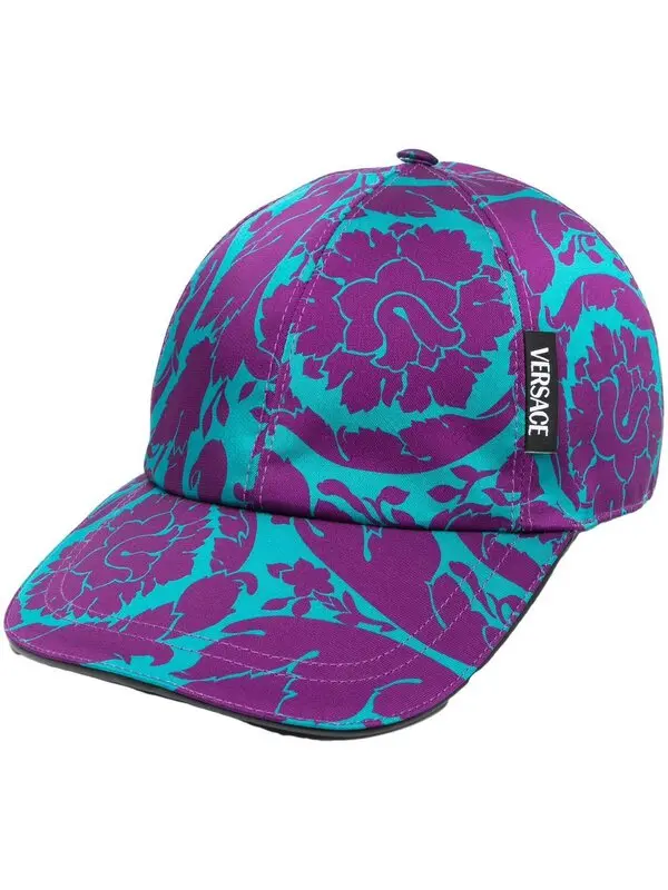Versace All-over Floral-print Cap - Blue