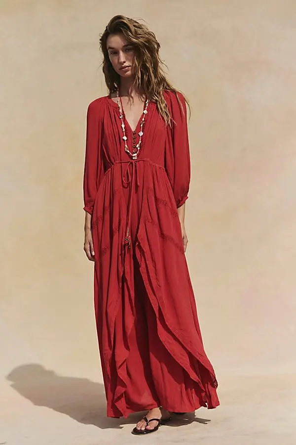 Free People Plenty Of Love Maxi Dress - Silk Red