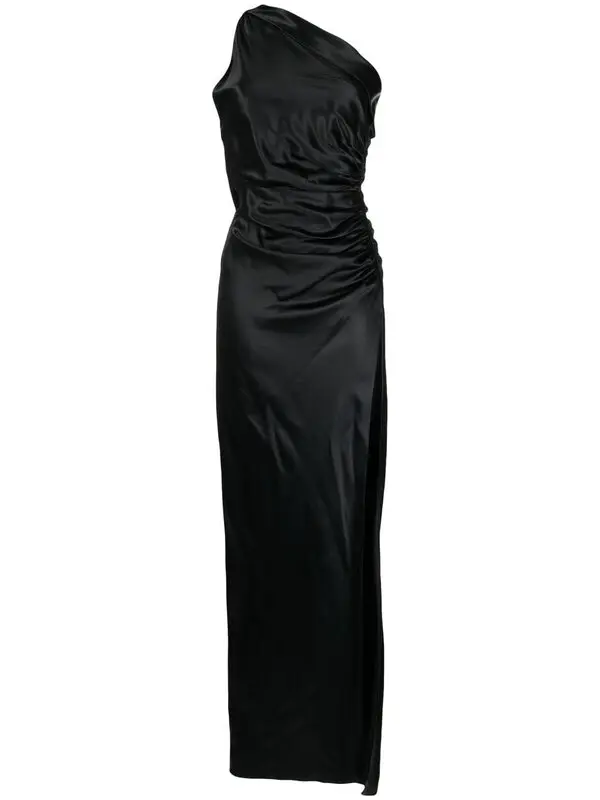 Michelle Mason Gathered-detail One-shoulder Gown - Black