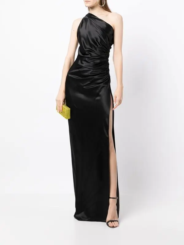 Michelle Mason Gathered-detail One-shoulder Gown - Black