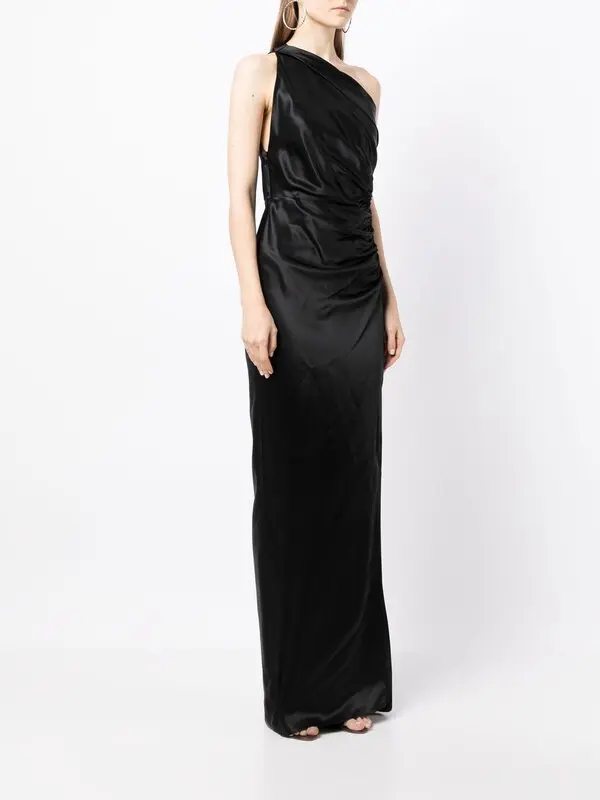 Michelle Mason Gathered-detail One-shoulder Gown - Black