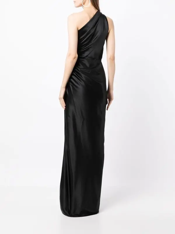 Michelle Mason Gathered-detail One-shoulder Gown - Black