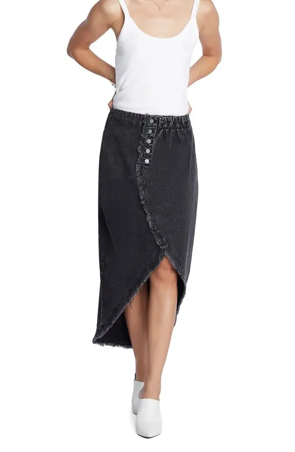 WASH LAB DENIM Button-front Faux Wrap Skirt - Shady Black