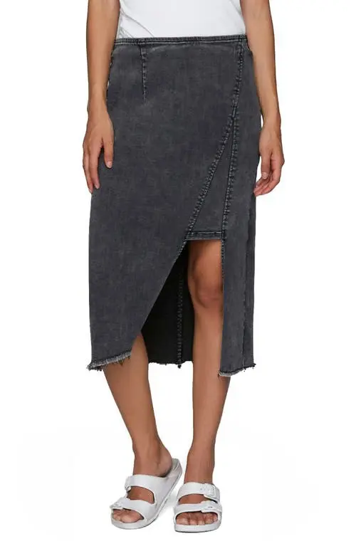 WASH LAB DENIM Asymmetric Midi Skirt - Soft Black