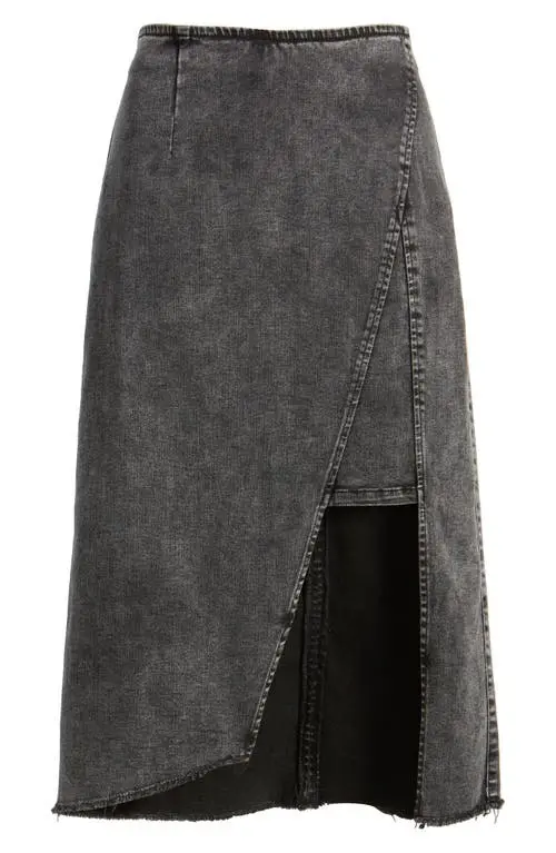 WASH LAB DENIM Asymmetric Midi Skirt - Soft Black