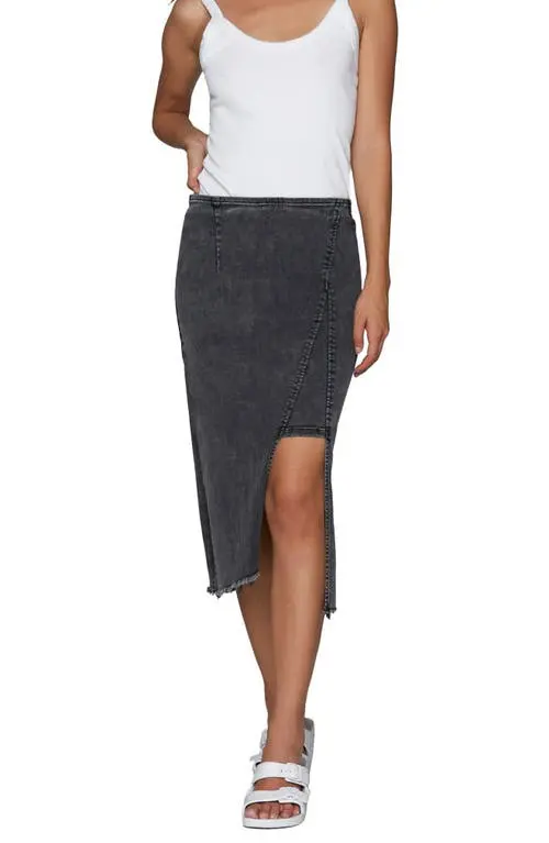 WASH LAB DENIM Asymmetric Midi Skirt - Soft Black