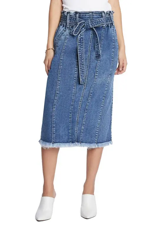 WASH LAB DENIM Tie Waist Raw Hem Denim Skirt - Storm Blue