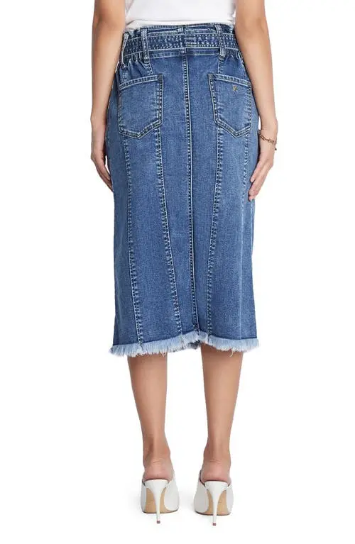 WASH LAB DENIM Tie Waist Raw Hem Denim Skirt - Storm Blue