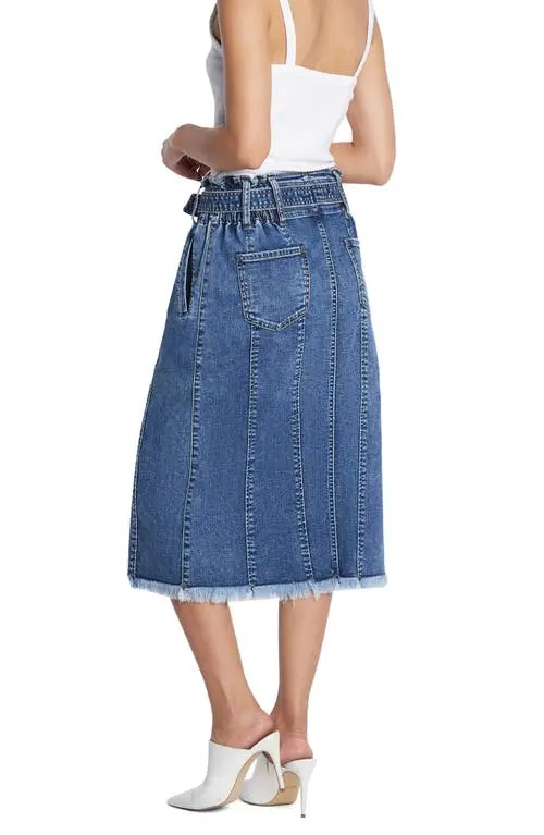 WASH LAB DENIM Tie Waist Raw Hem Denim Skirt - Storm Blue