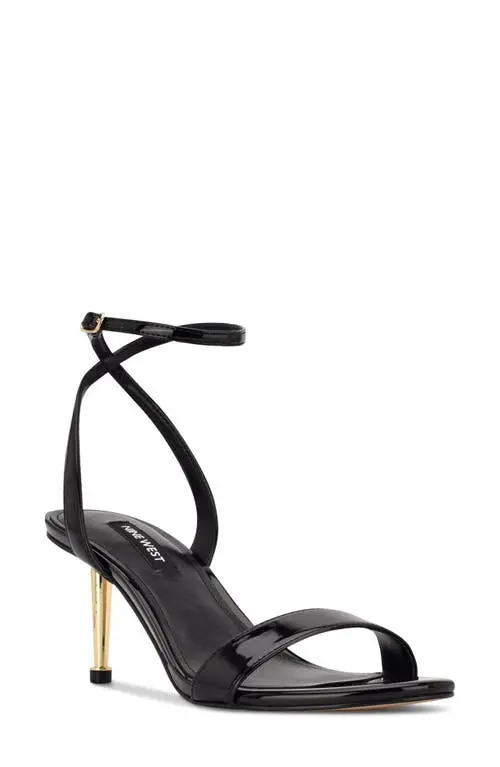 Nine West Anny Strappy Sandals - Black Patent