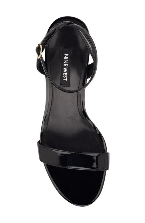 Nine West Anny Strappy Sandals - Black Patent