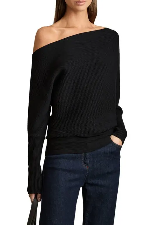 REISS Lorna Off-the-shoulder Ribbed Sweater - Black