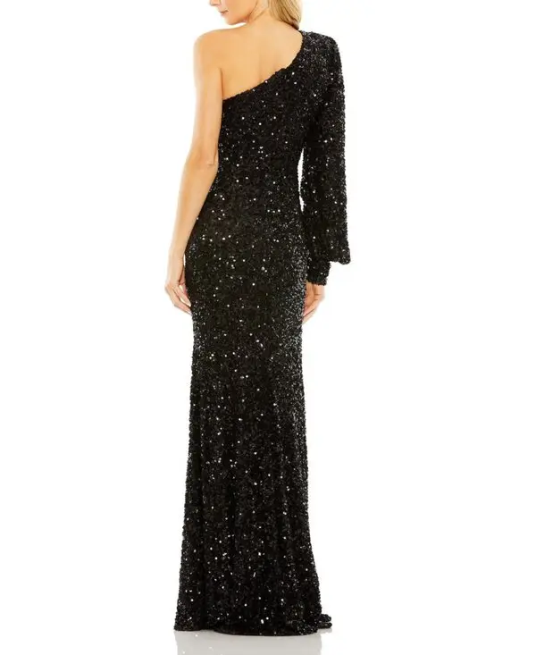 Mac Duggal Sequined One Shoulder Trumpet Gown - Black