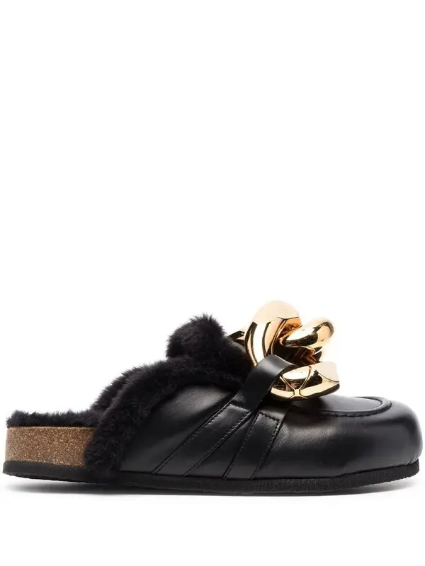 JW Anderson Chain-trim Leather Mules - Black