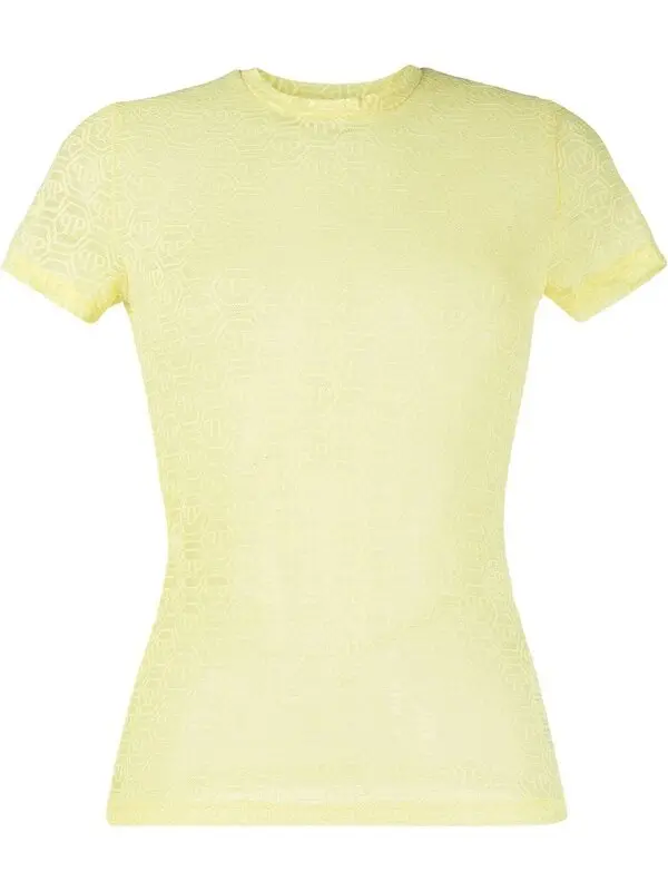 Philipp Plein Monogram-pattern Tulle T-shirt - Yellow