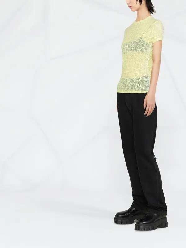 Philipp Plein Monogram-pattern Tulle T-shirt - Yellow