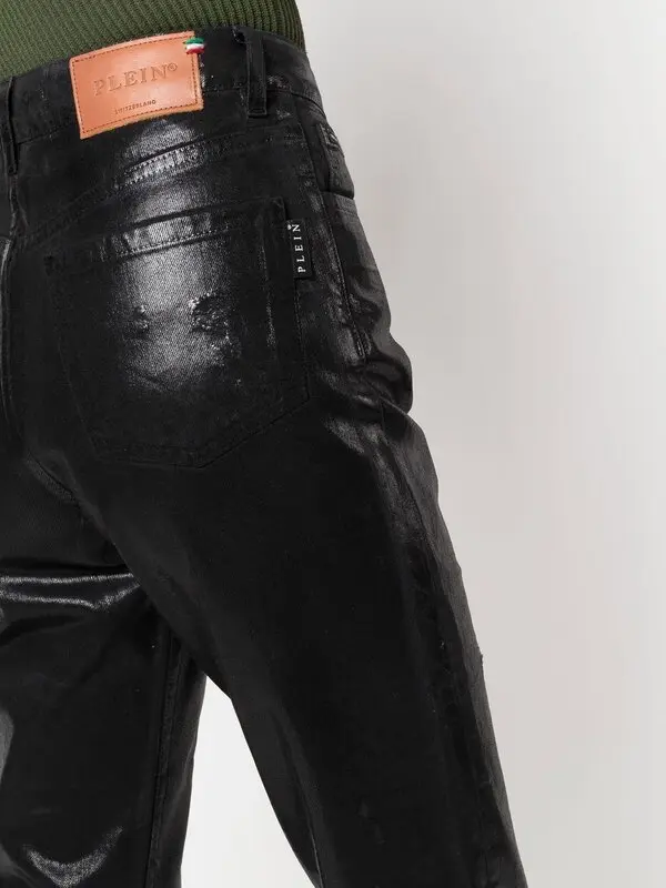 Philipp Plein Metallic Cropped Boyfriend Jeans