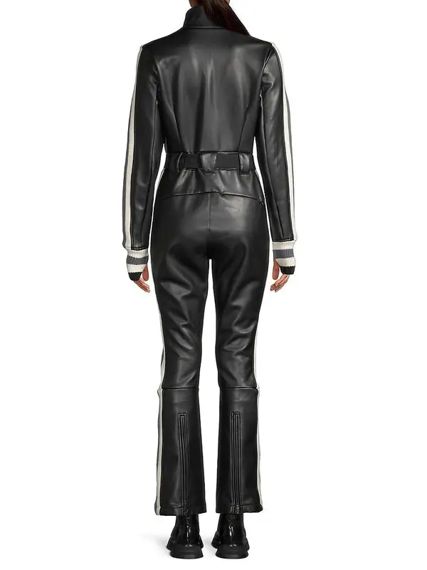 Perfect Moment Crystal Belted Stripe Faux Leather Ski Suit