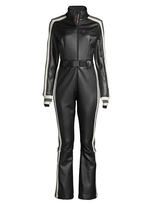 Perfect Moment Crystal Belted Stripe Faux Leather Ski Suit