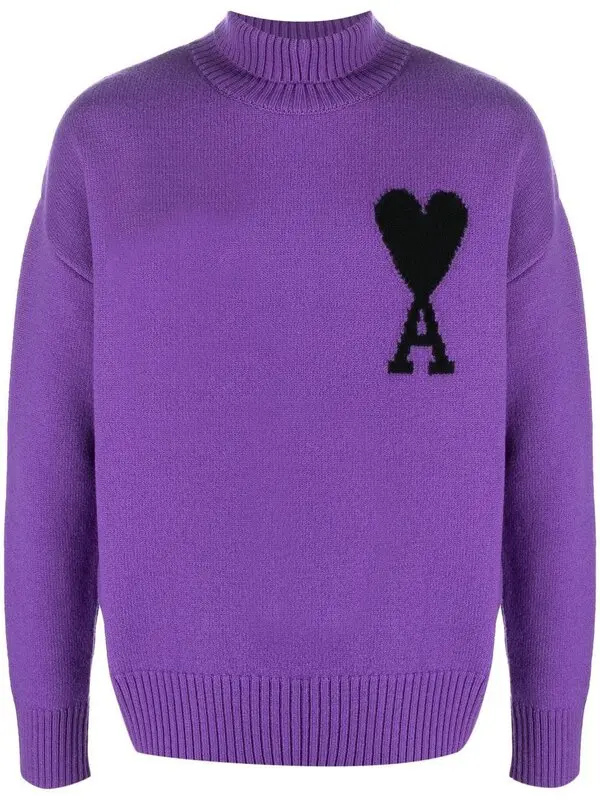 AMI Paris De Coeur Roll-neck Jumper - Purple