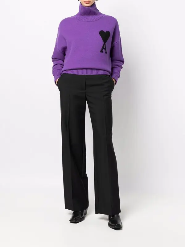 AMI Paris De Coeur Roll-neck Jumper - Purple