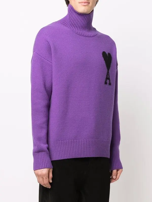 AMI Paris De Coeur Roll-neck Jumper - Purple