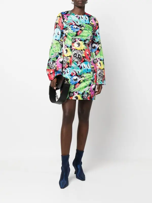 Philipp Plein Graphic-print Long-sleeve Shift Dress