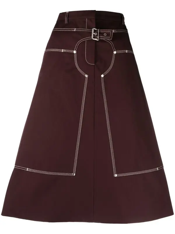 Stella McCartney A-line Midi Skirt With Contrast Stitching - Brown