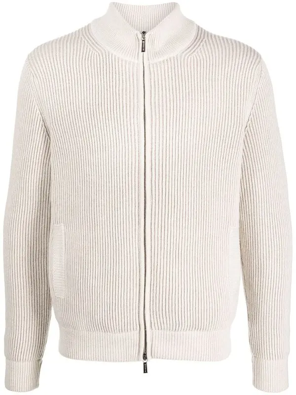 MOORER Ribbed Knit Virgin Wool Jumper - Neutrals