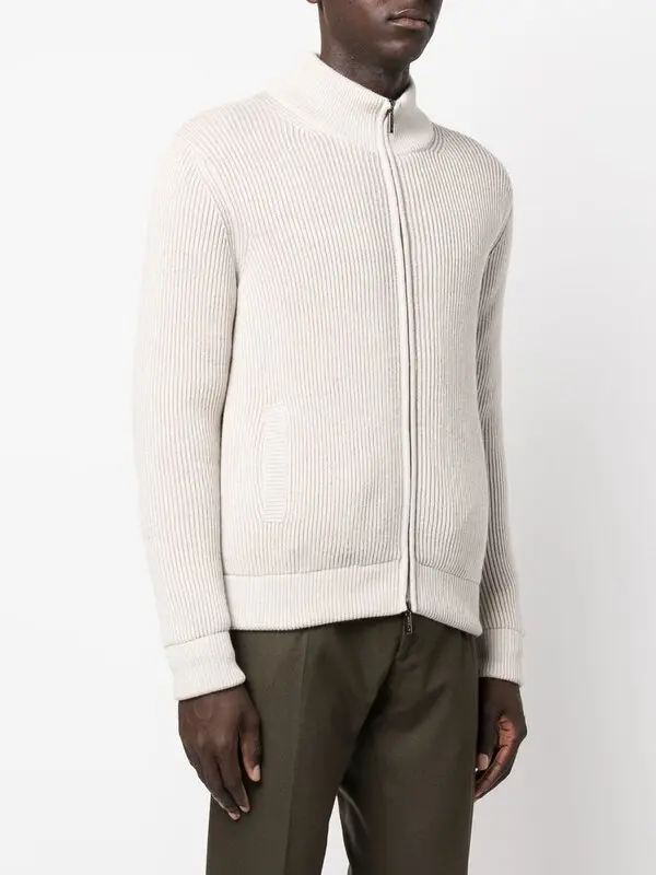 MOORER Ribbed Knit Virgin Wool Jumper - Neutrals